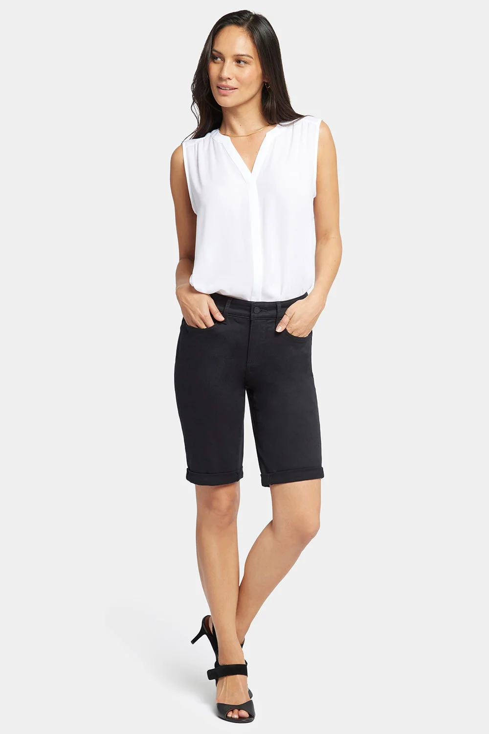 Briella 11 Inch Denim Shorts - Black - Borderfree