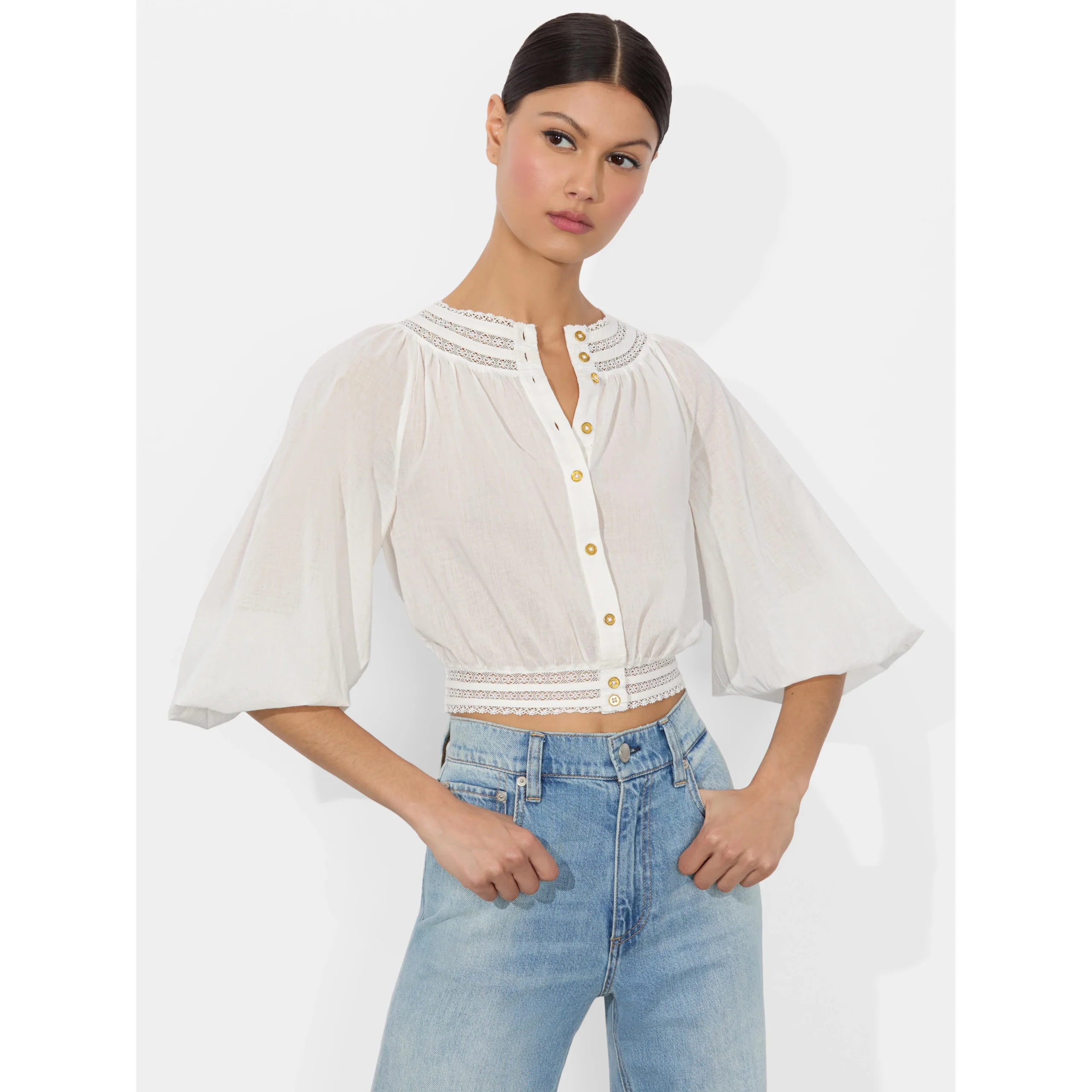 CHERELLE BUTTON DOWN BLOUSE - Borderfree
