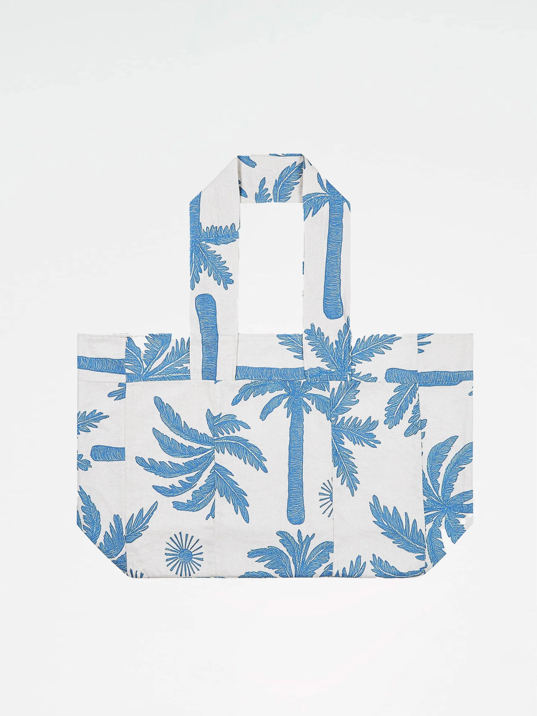 Elios Palm-Printed Linen Beach Bag - Borderfree