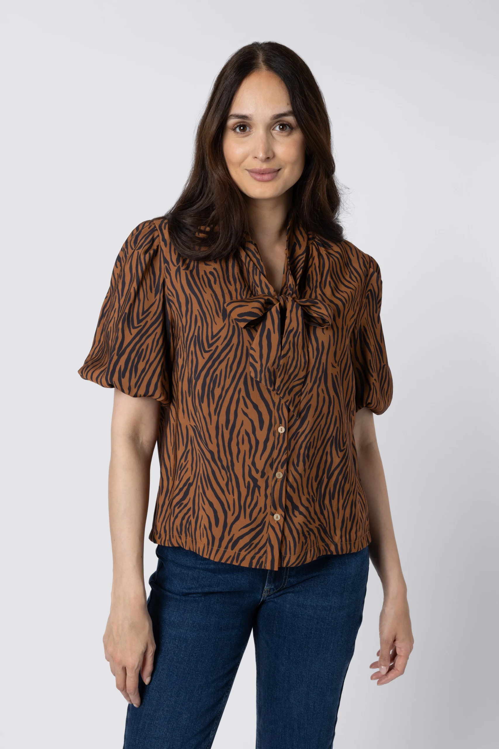 Poppy Zebra Print Puff Sleeve Blouse - Borderfree