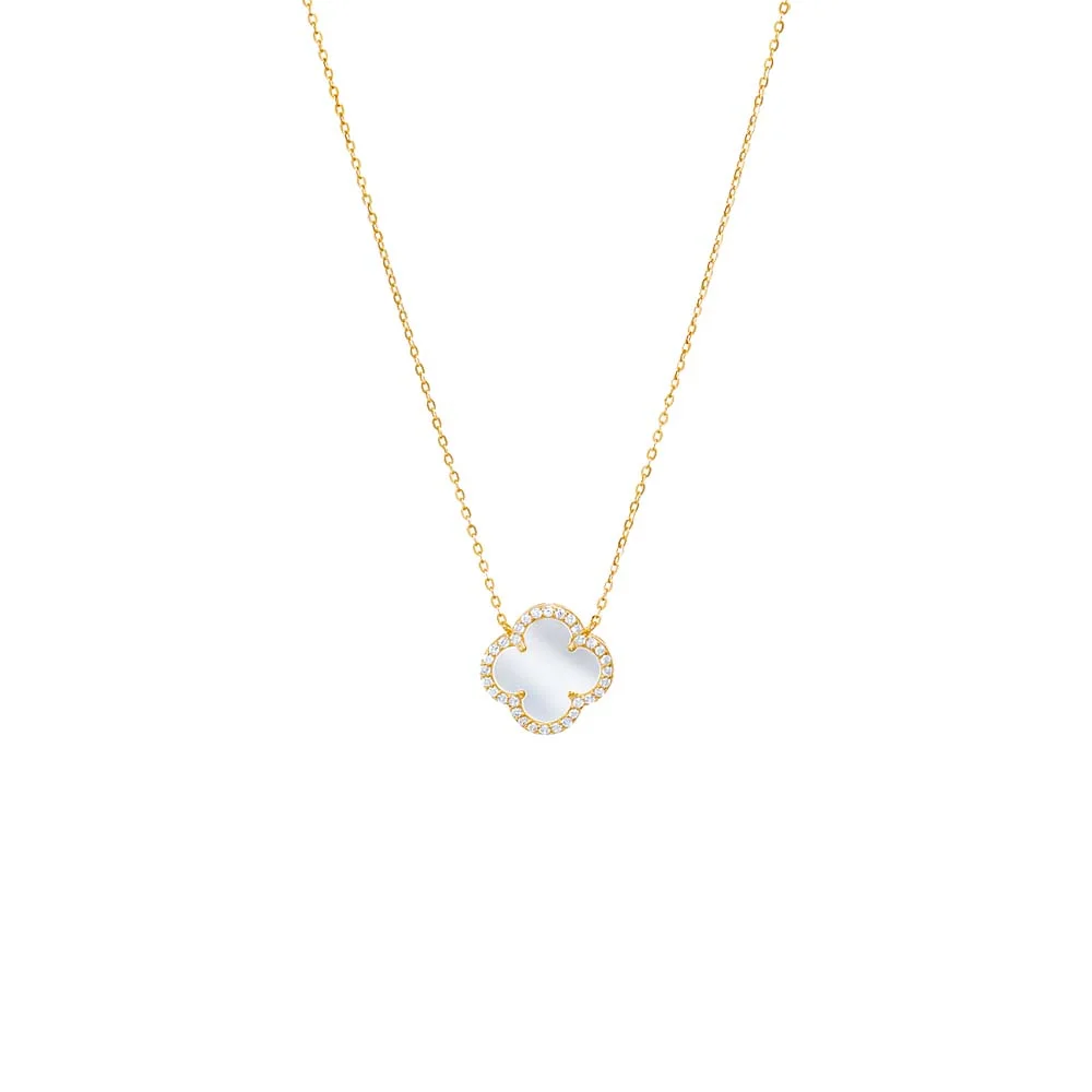 Pave Colored Stone Clover Necklace - Borderfree