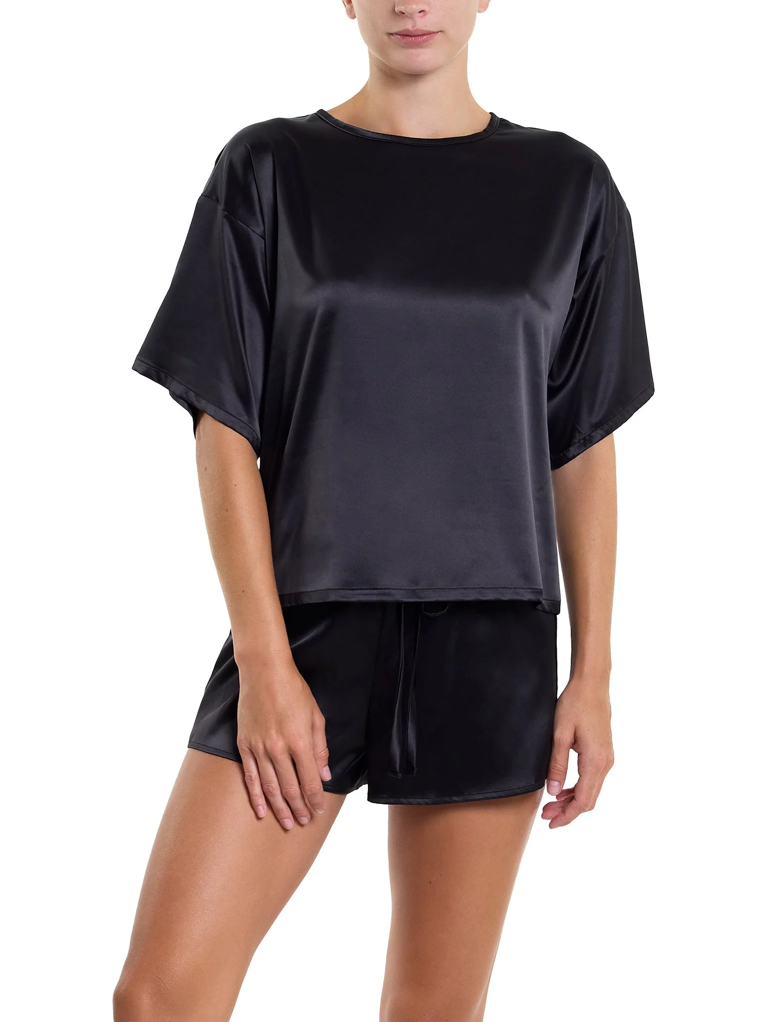 Satin Sleep Tee Black - Borderfree