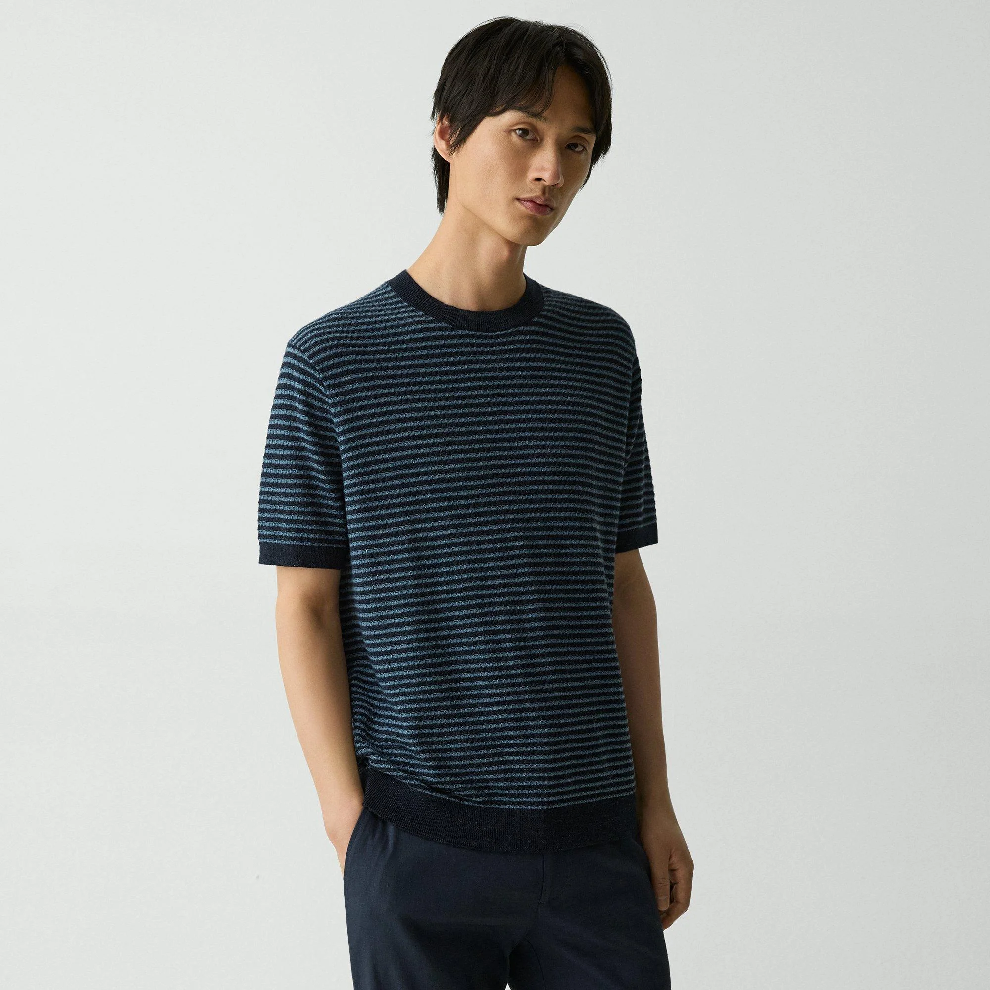 Striped Tee in Pacific Linen - Borderfree