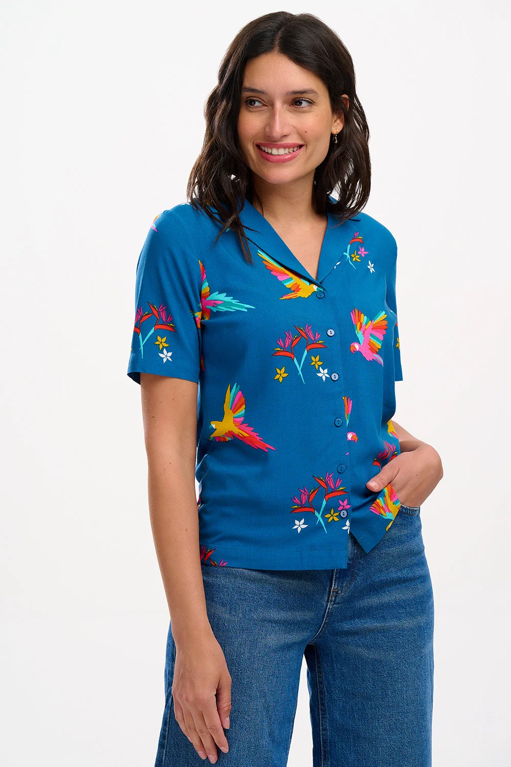 Santana Shirt - Teal, Rainbow Parrots - Borderfree