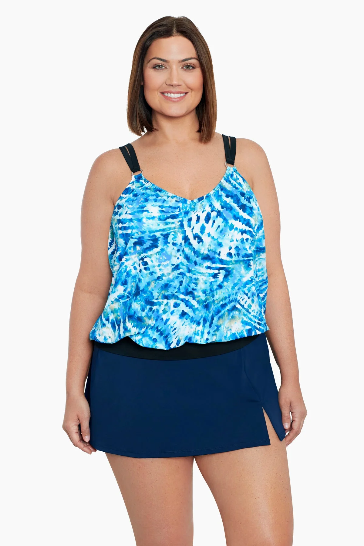 Plus Size Blouson Ring Tankini Top - Wishy Washy - Borderfree