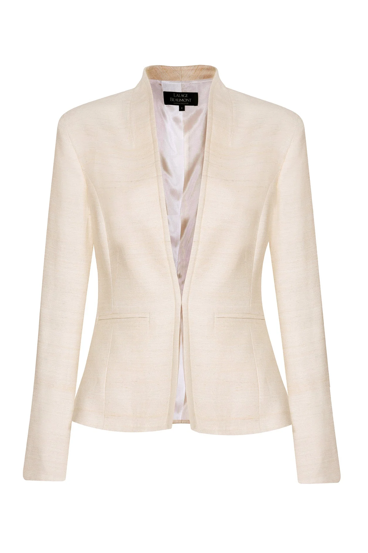 Ivory Plain Raw Silk Jacket - Diana - Borderfree