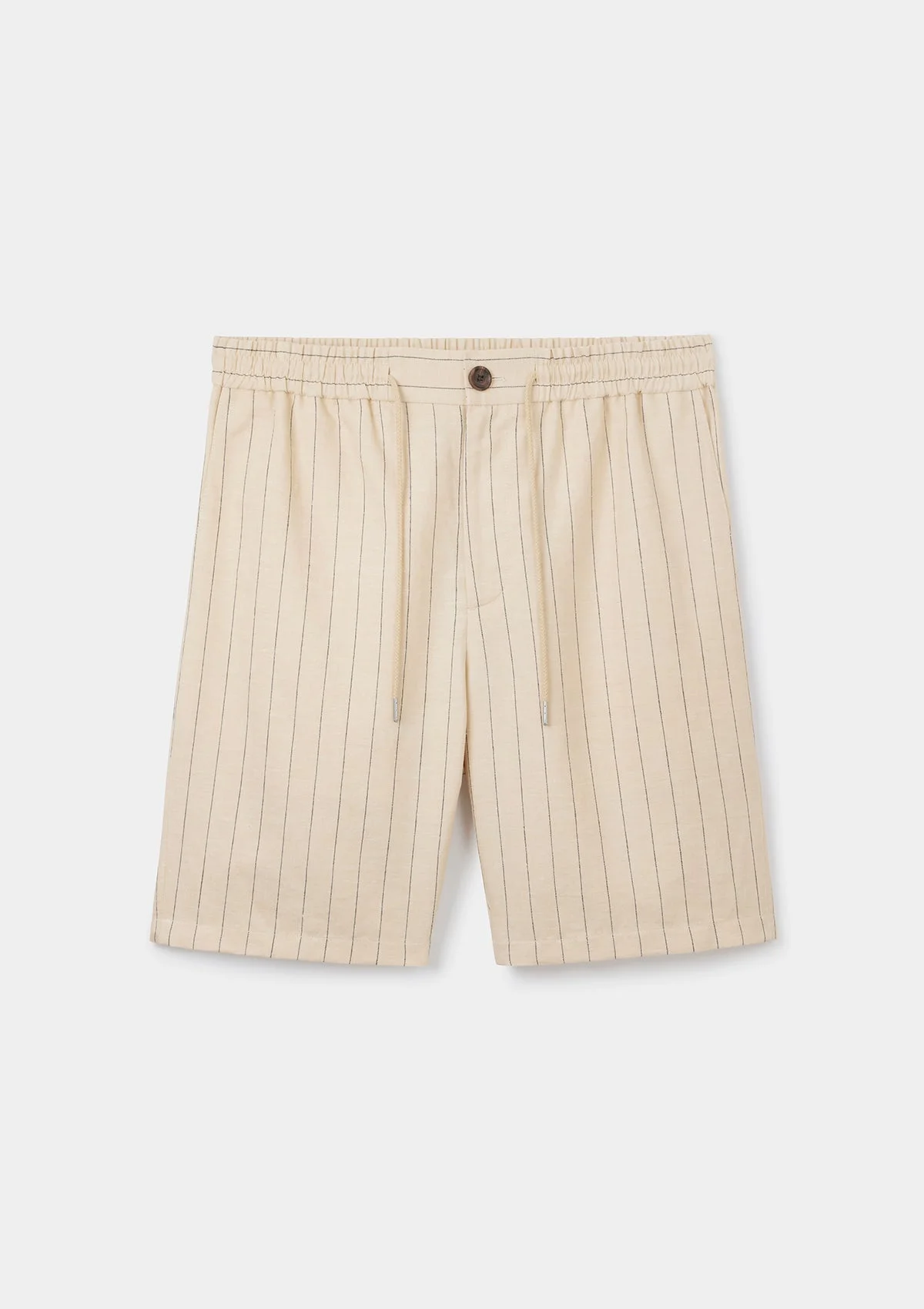 Ecru Pinstripe Drawstring Shorts - Borderfree