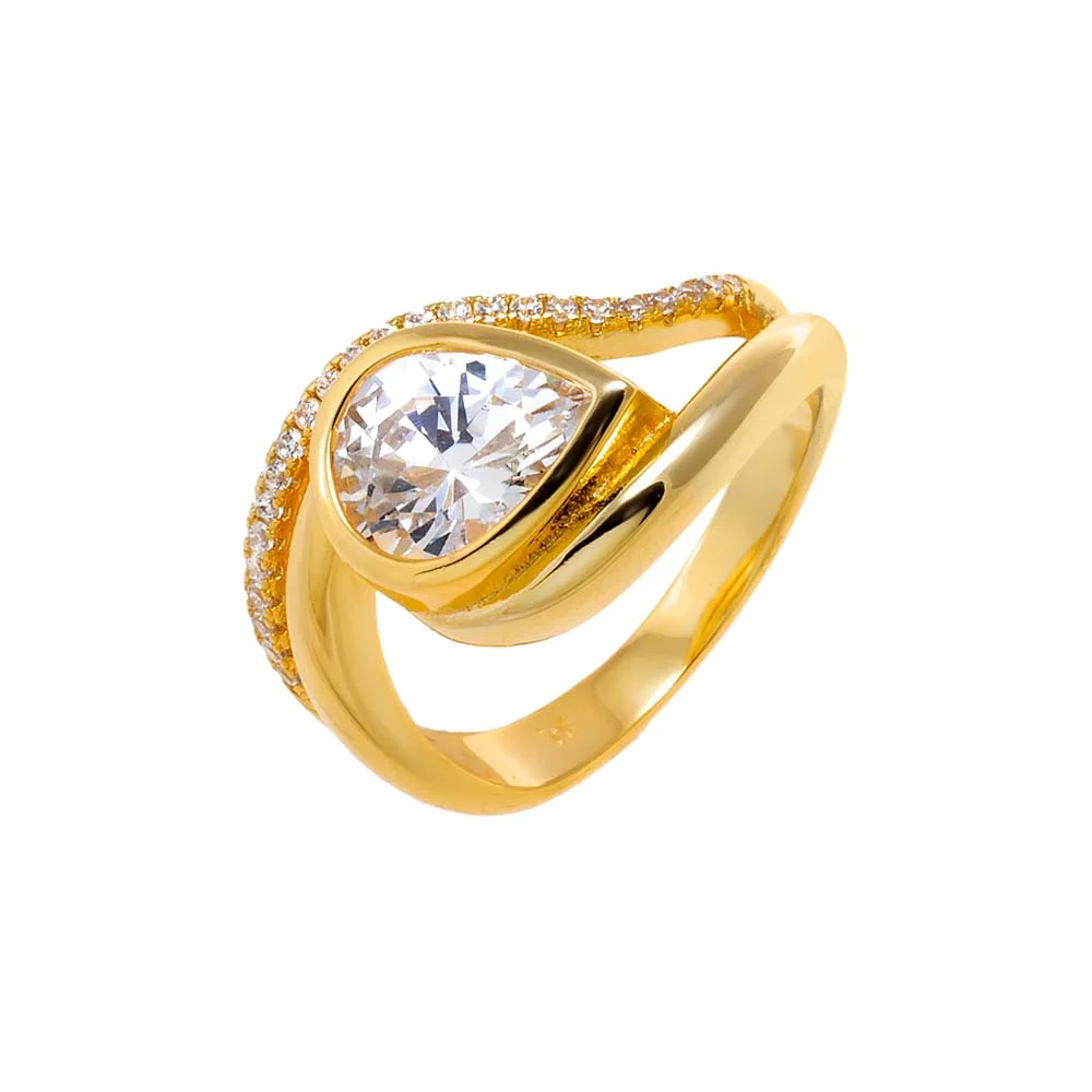 CZ Sideway Pear Enclosed Ring - Borderfree