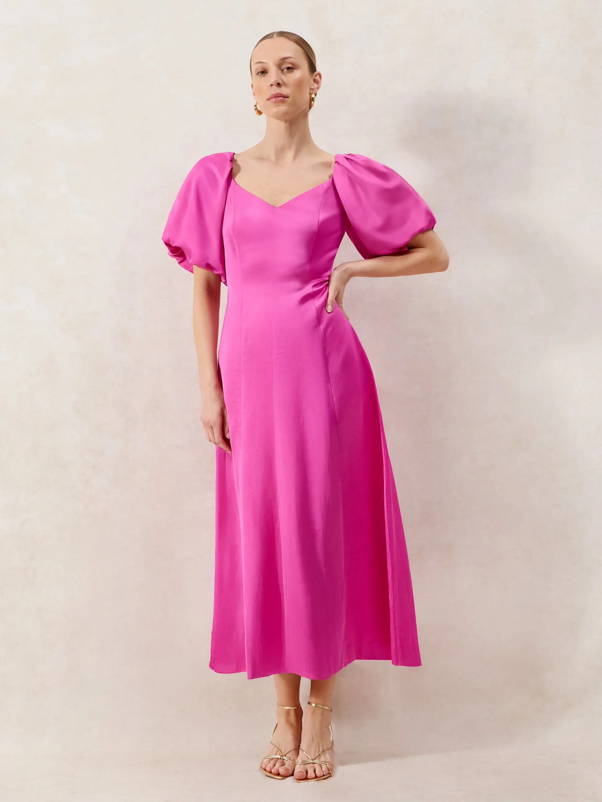 Yasmin Pink Puff Sleeve Dress - Borderfree