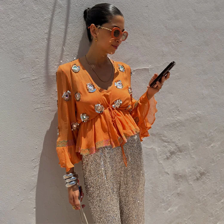 Apricot Embellished Top - Borderfree