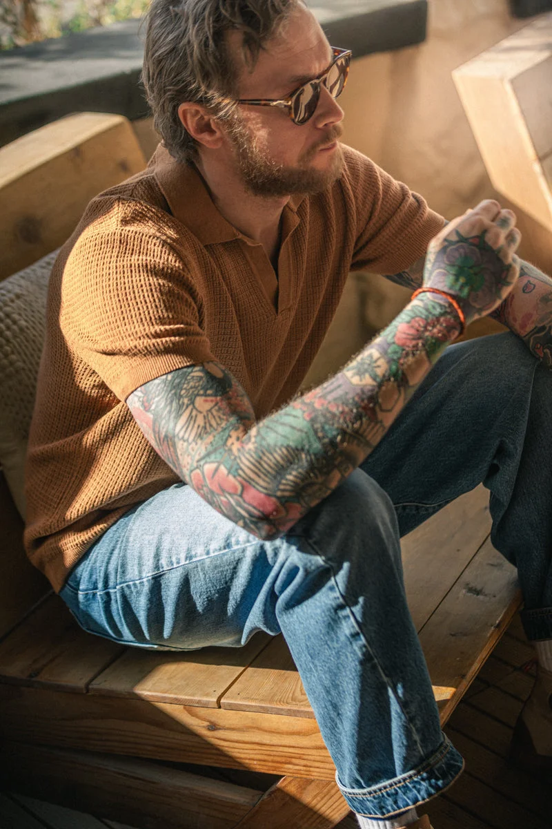 &SONS Rialto Knitted Polo Tan - Borderfree