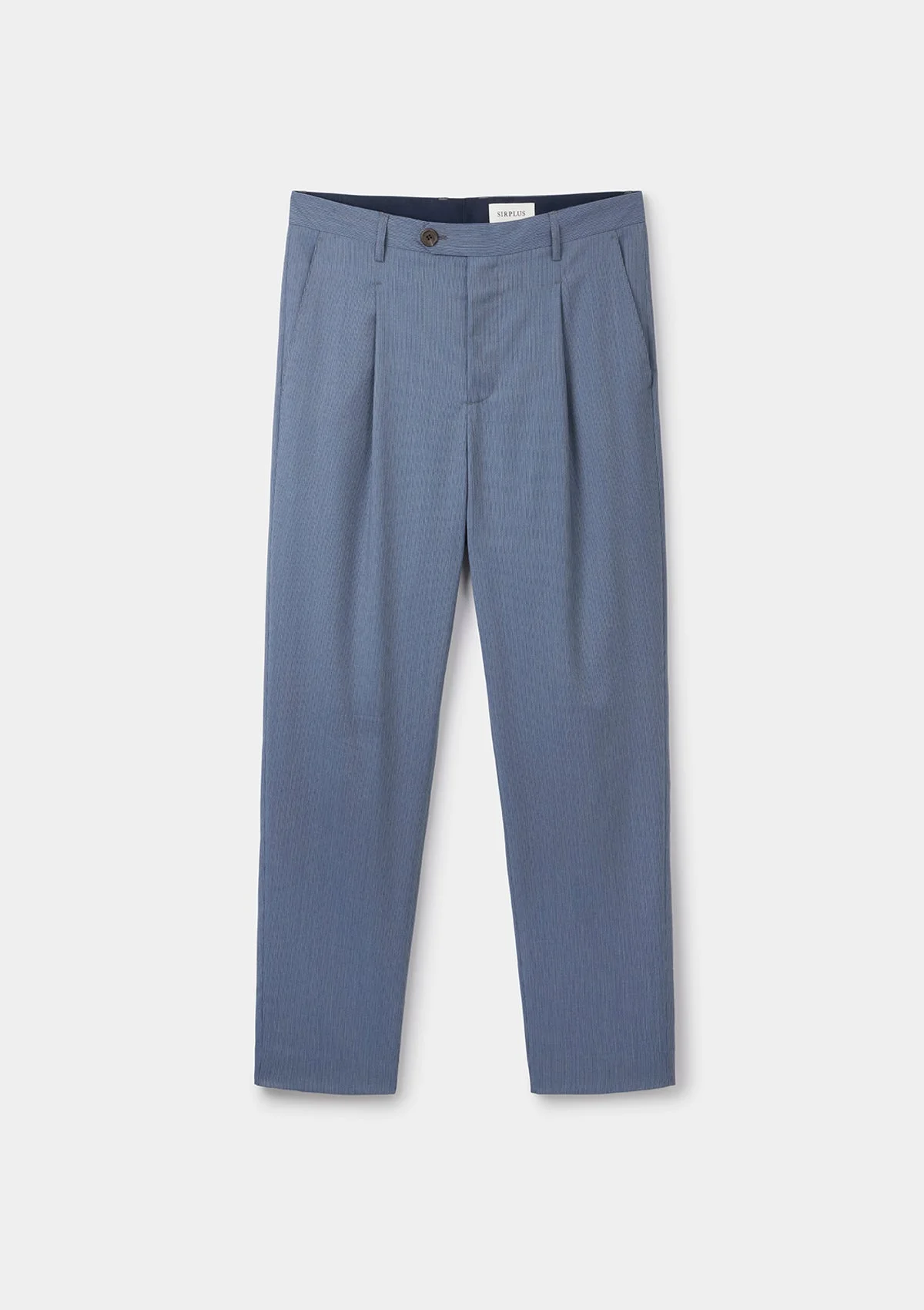 Blue Stripe Tropical Wool Pleated Trousers - Borderfree