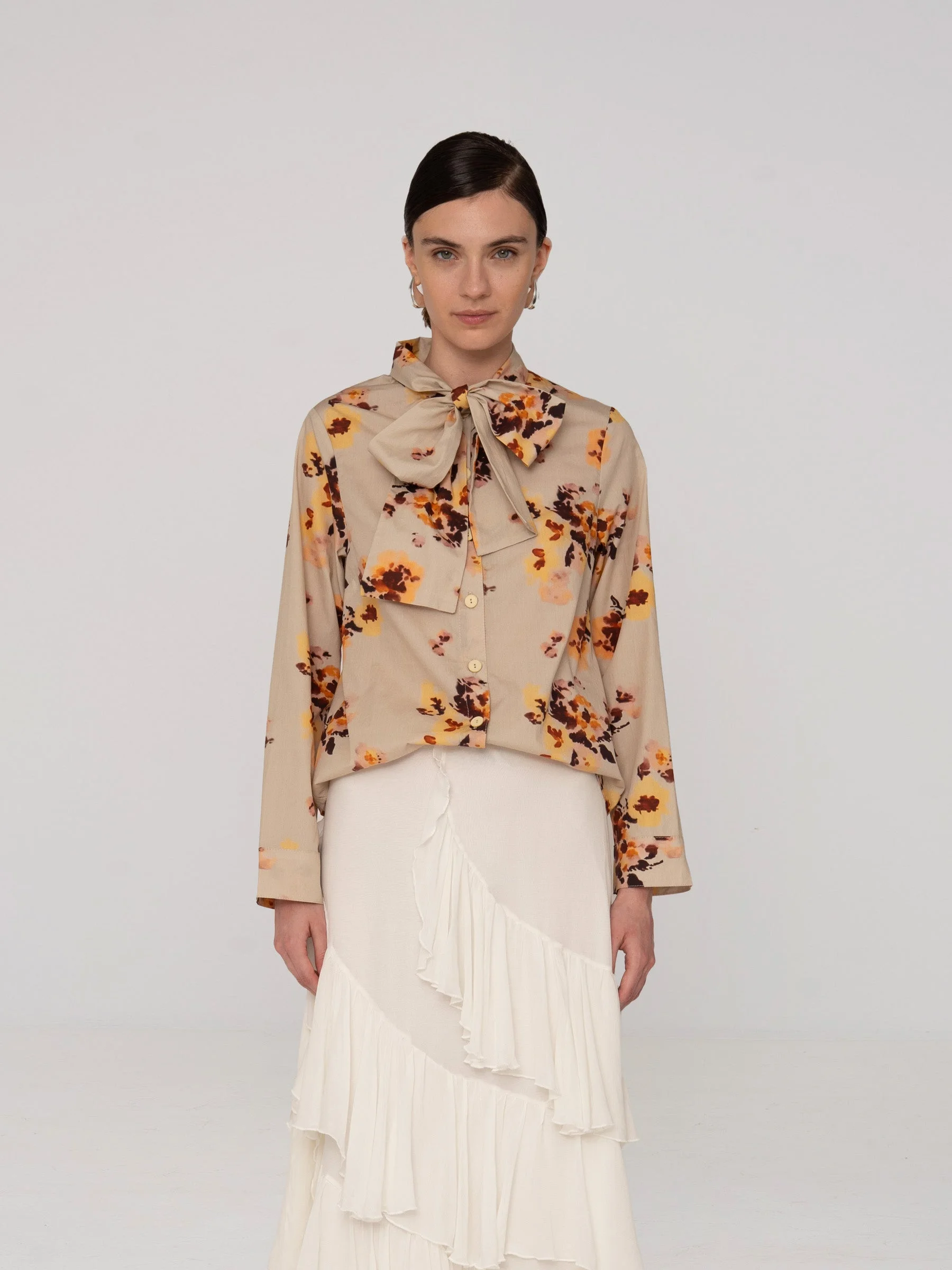Juliette Floral Print Ribbon Blouse - Borderfree