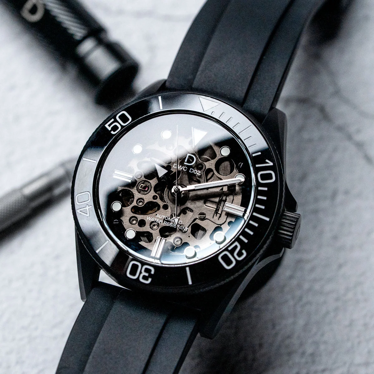 DIY Watchmaking Kit | 42mm PVD Black NH70 Dive Watch With Crystal Dial | DWC-D02S - Borderfree