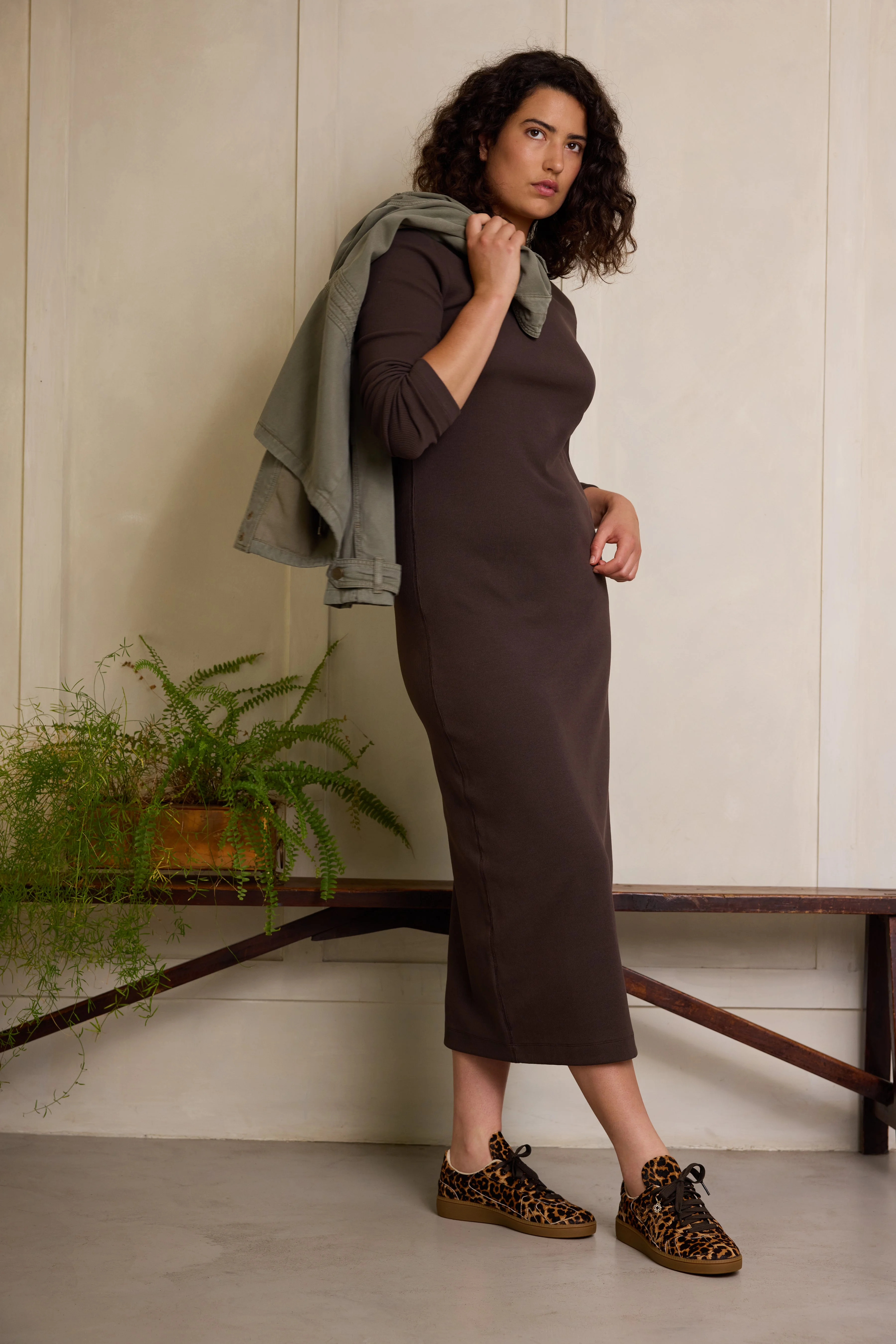 Lizzy Rib Jersey Dress - Chocolate - Borderfree