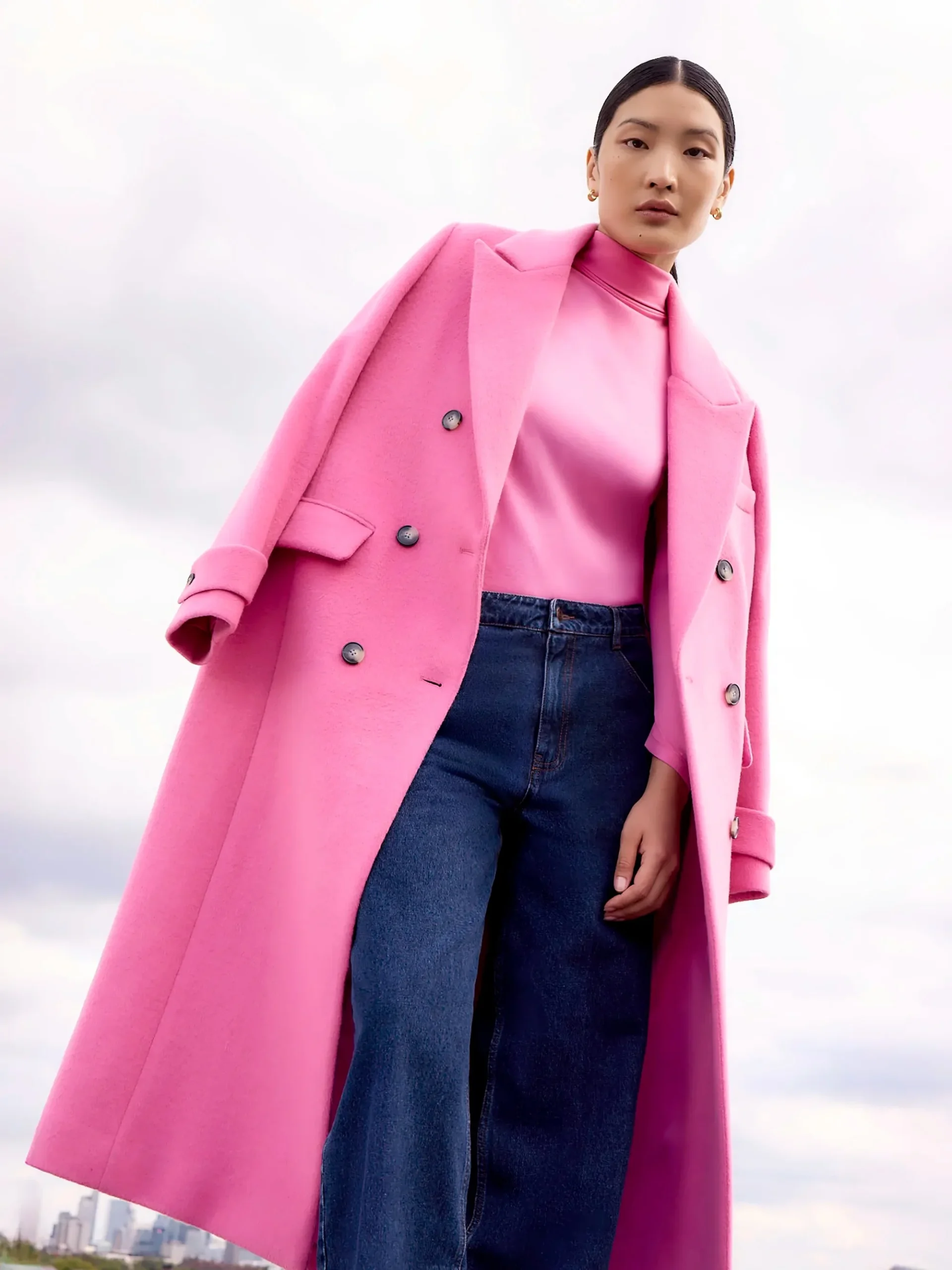 Pink Oversized Wool-Blend Coat - Borderfree