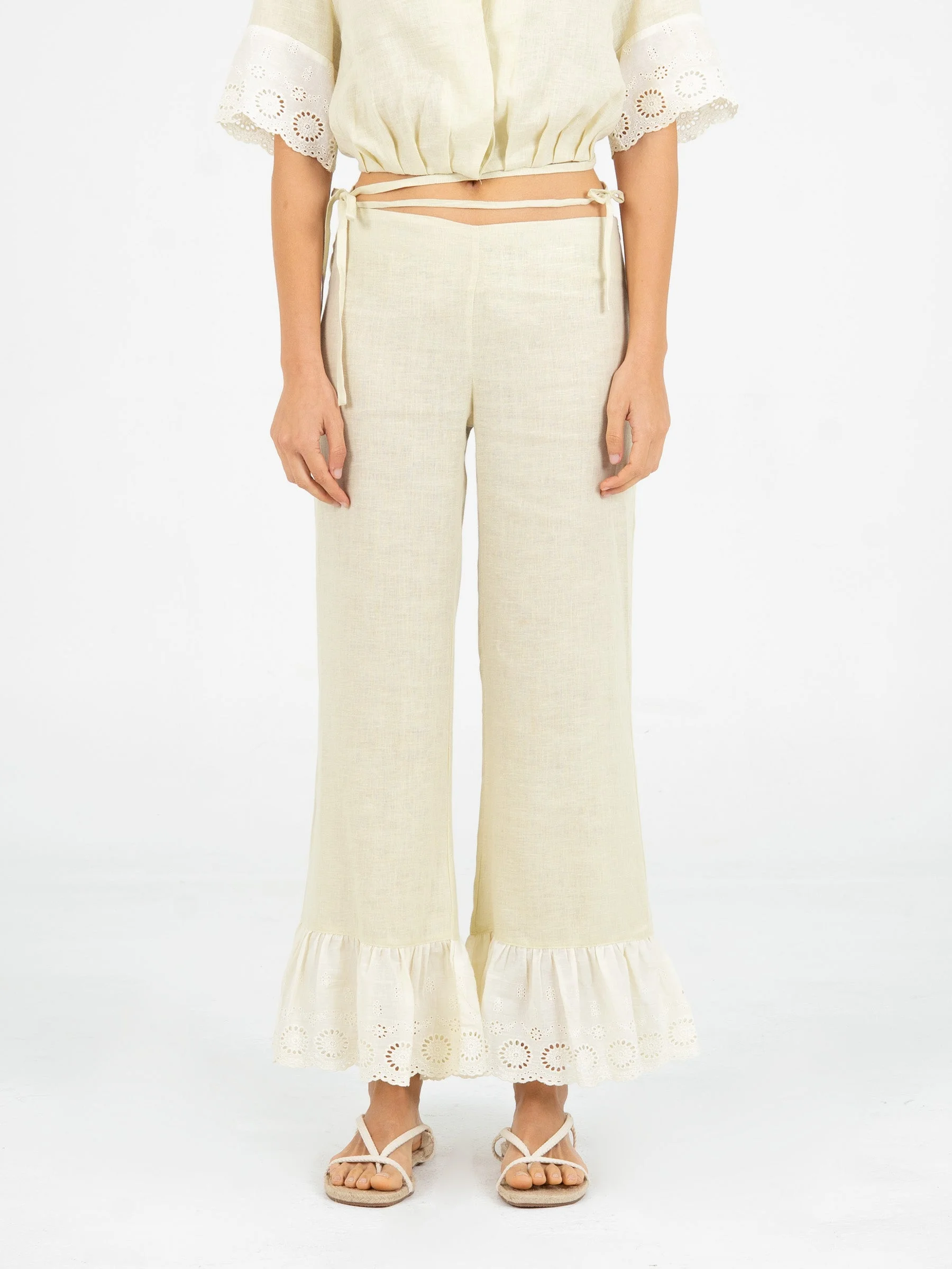 Aurora Linen Beige Pants - Borderfree