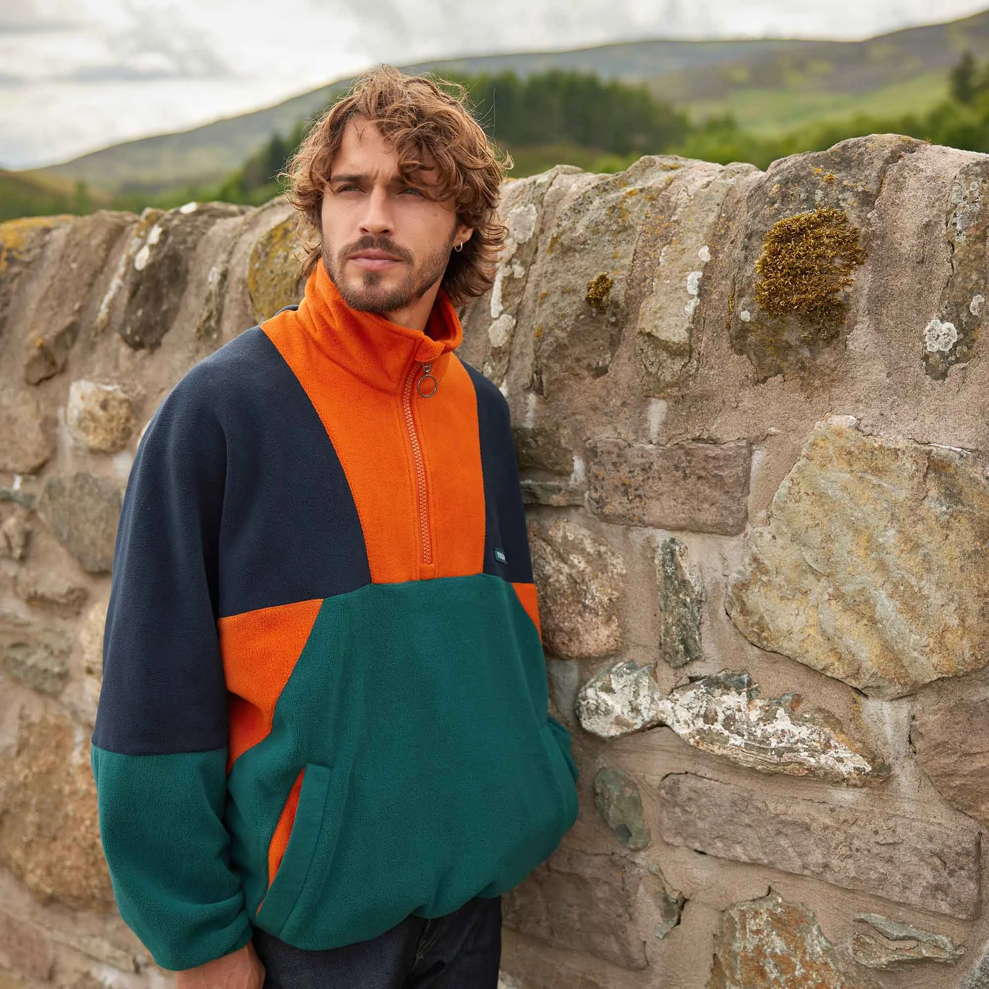 Aztec Mens Fleece Jacket - Dark Indigo/Dark Orange - Borderfree