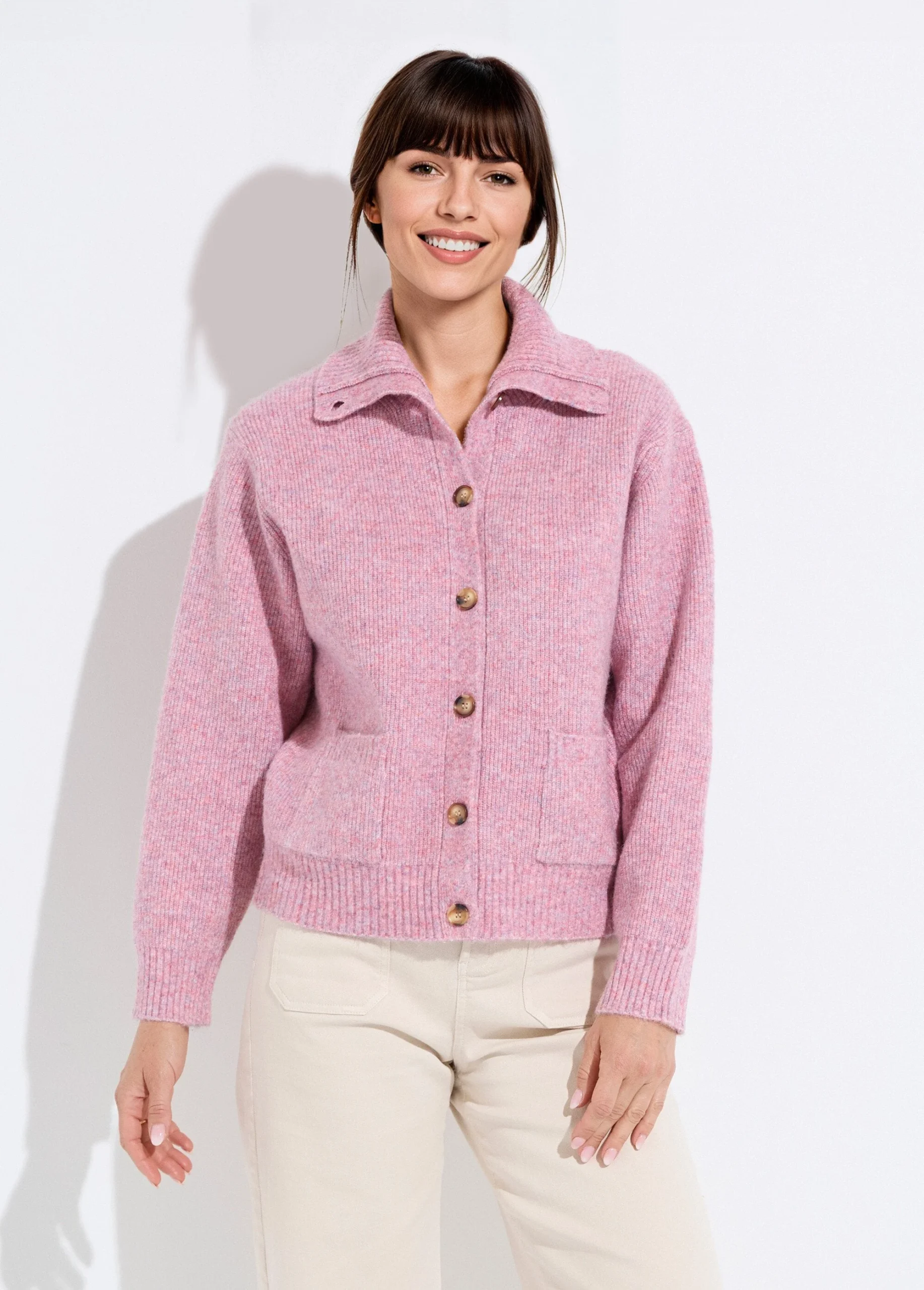 Gilet boutonné chaud côtelé avec laine et fibres recyclées - Borderfree