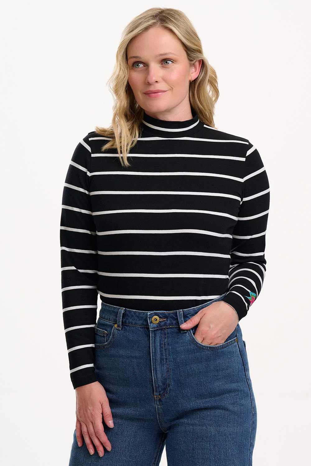 Annika Jersey Top - Black/White, Stripe Lightning - Borderfree