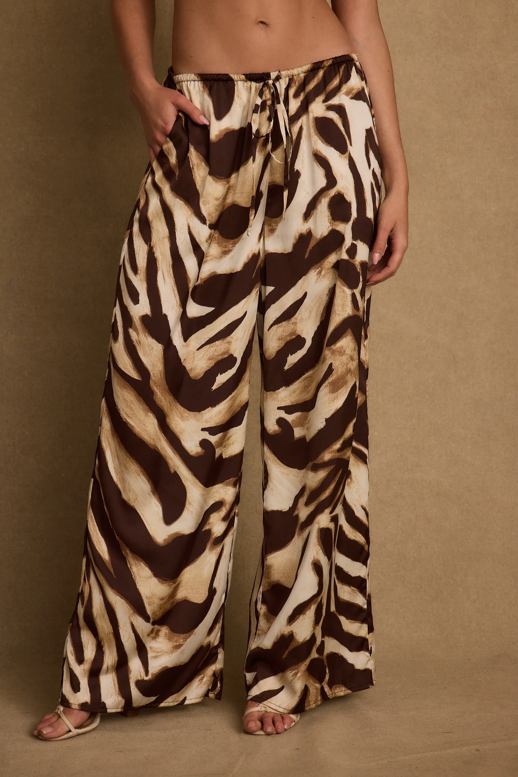 Clear Breeze Mocha Zebra Satin Pants - Borderfree
