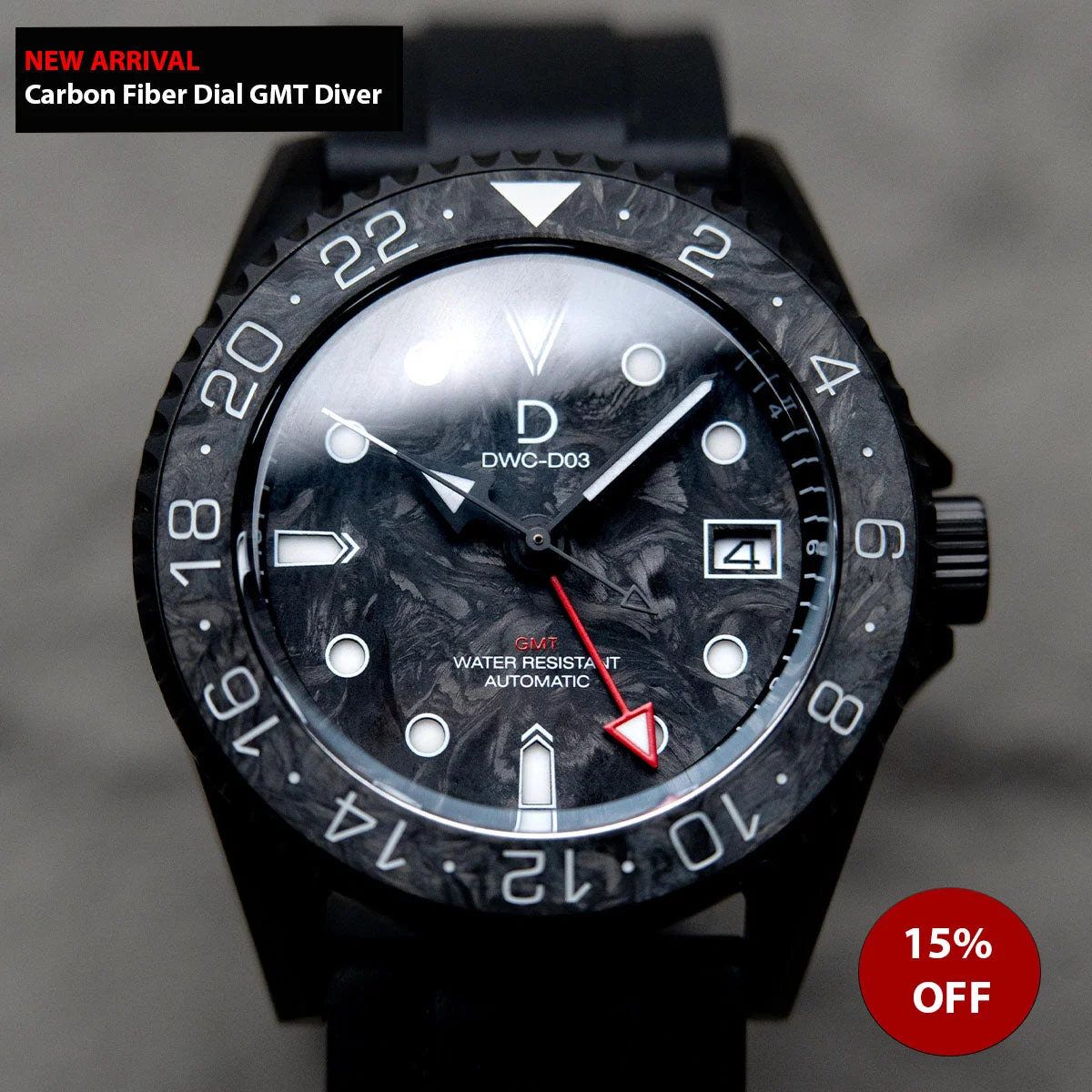42mm PVD Black GMT Dive Watchmaking Kit with Forge Carbon Fiber Dial ...