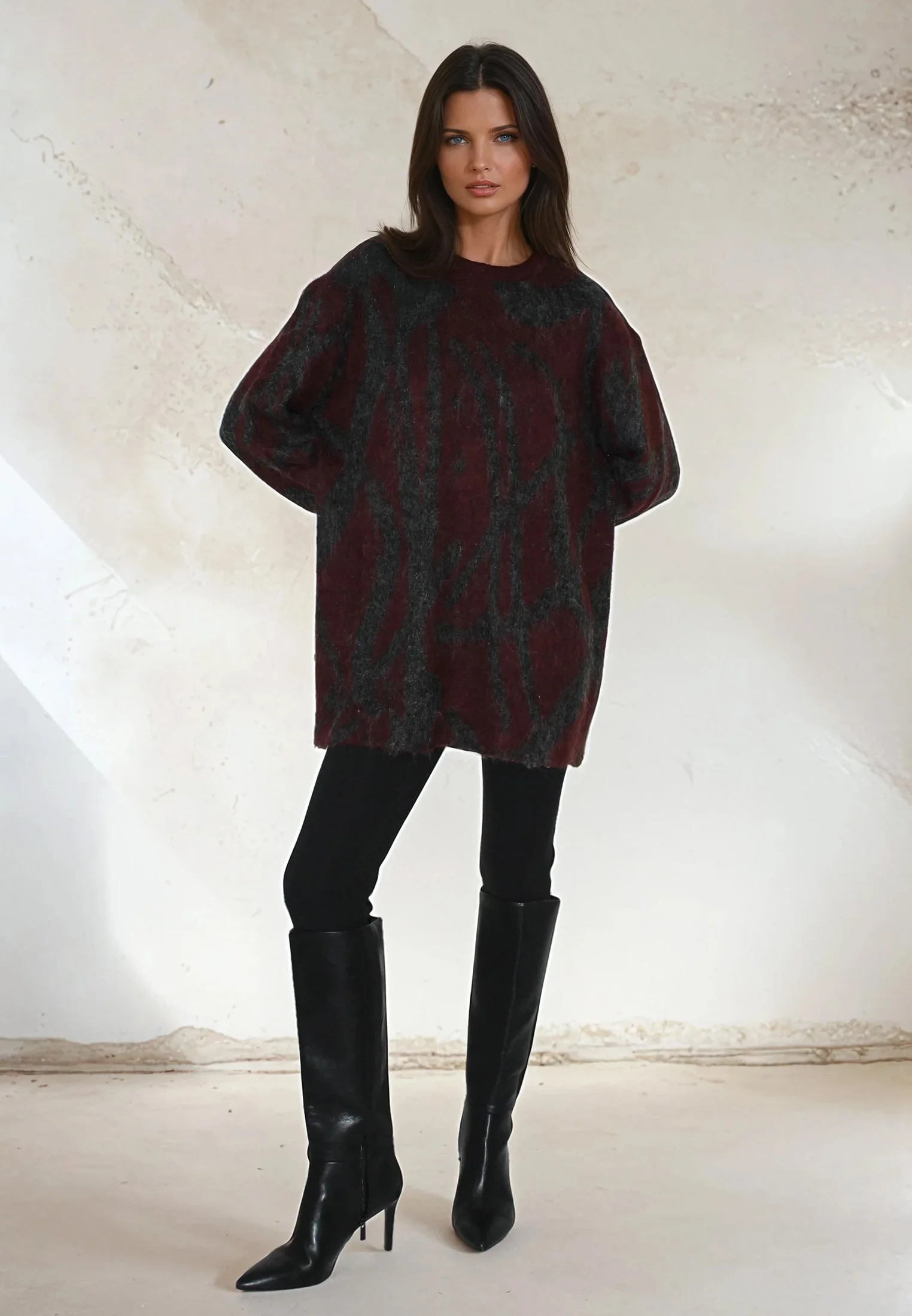 MAYA JUMPER DRESS CHARCOAL & PORT - Borderfree