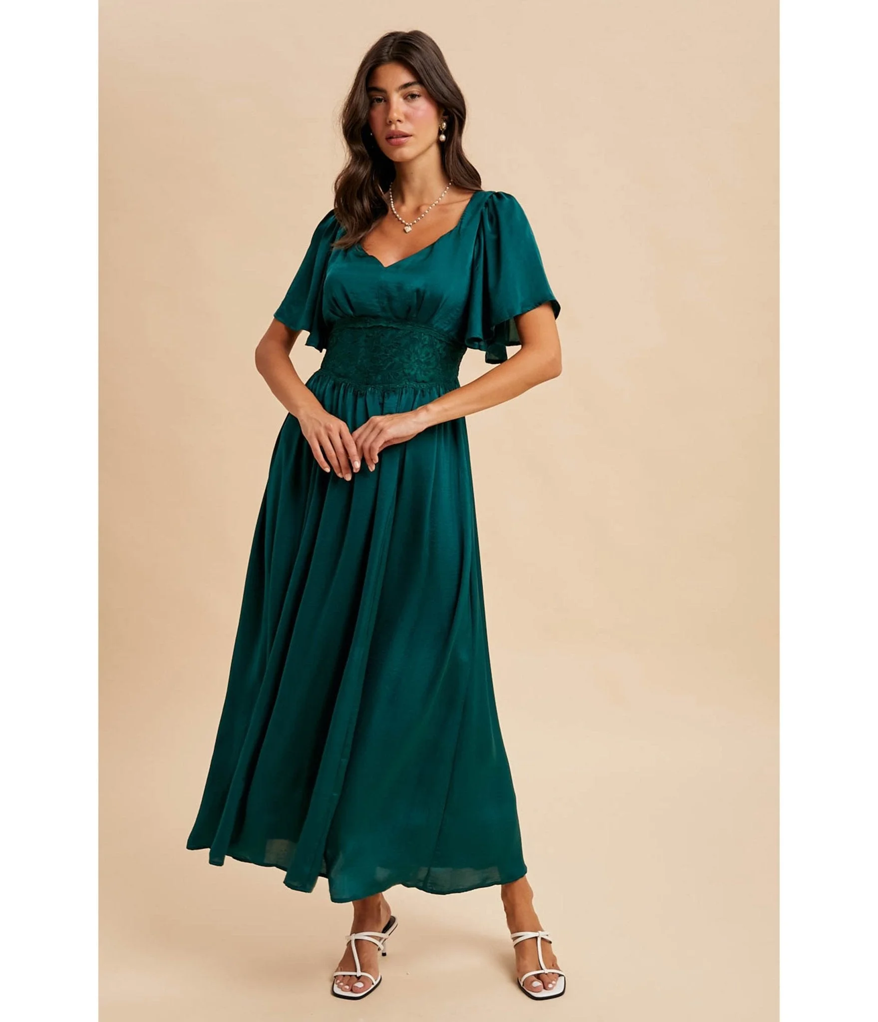 Emerald Flutter Sleeve Maxi Dress - Borderfree
