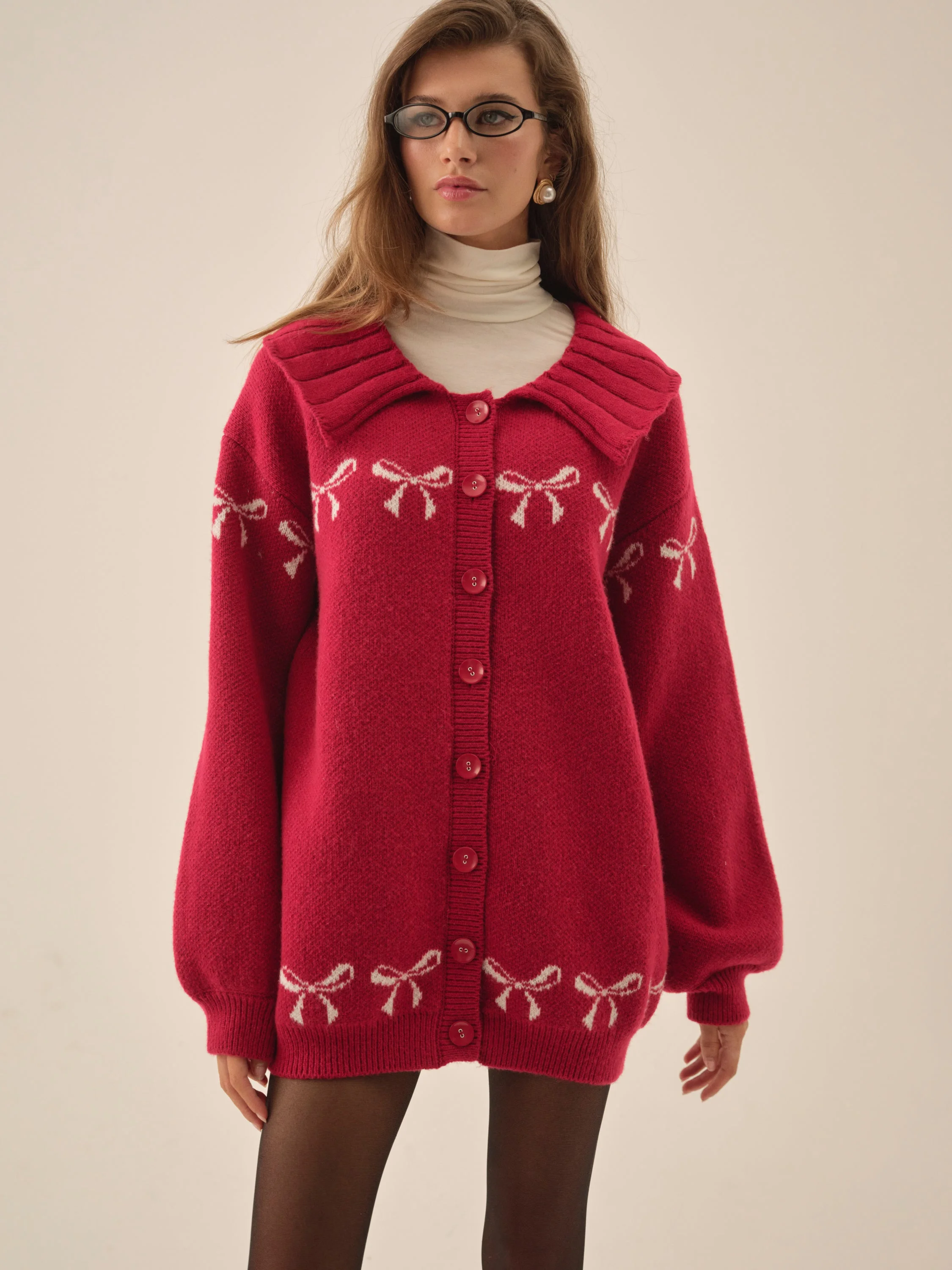 Bow Intarsia Knit Sweater - Borderfree