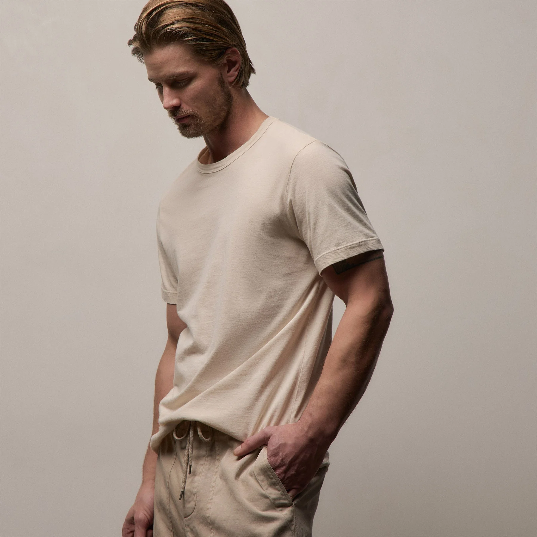 Short Sleeve Crew Neck - Latte Pigment - Borderfree