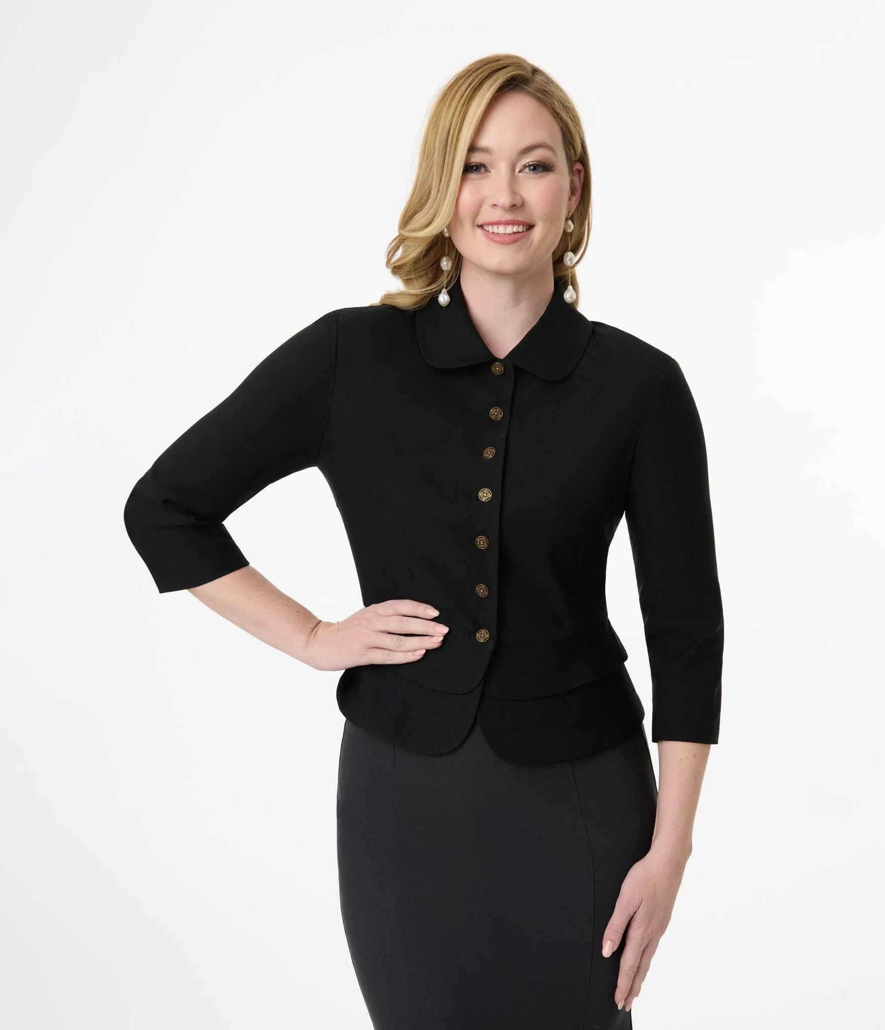 Unique Vintage Black Peplum Jacket - Borderfree