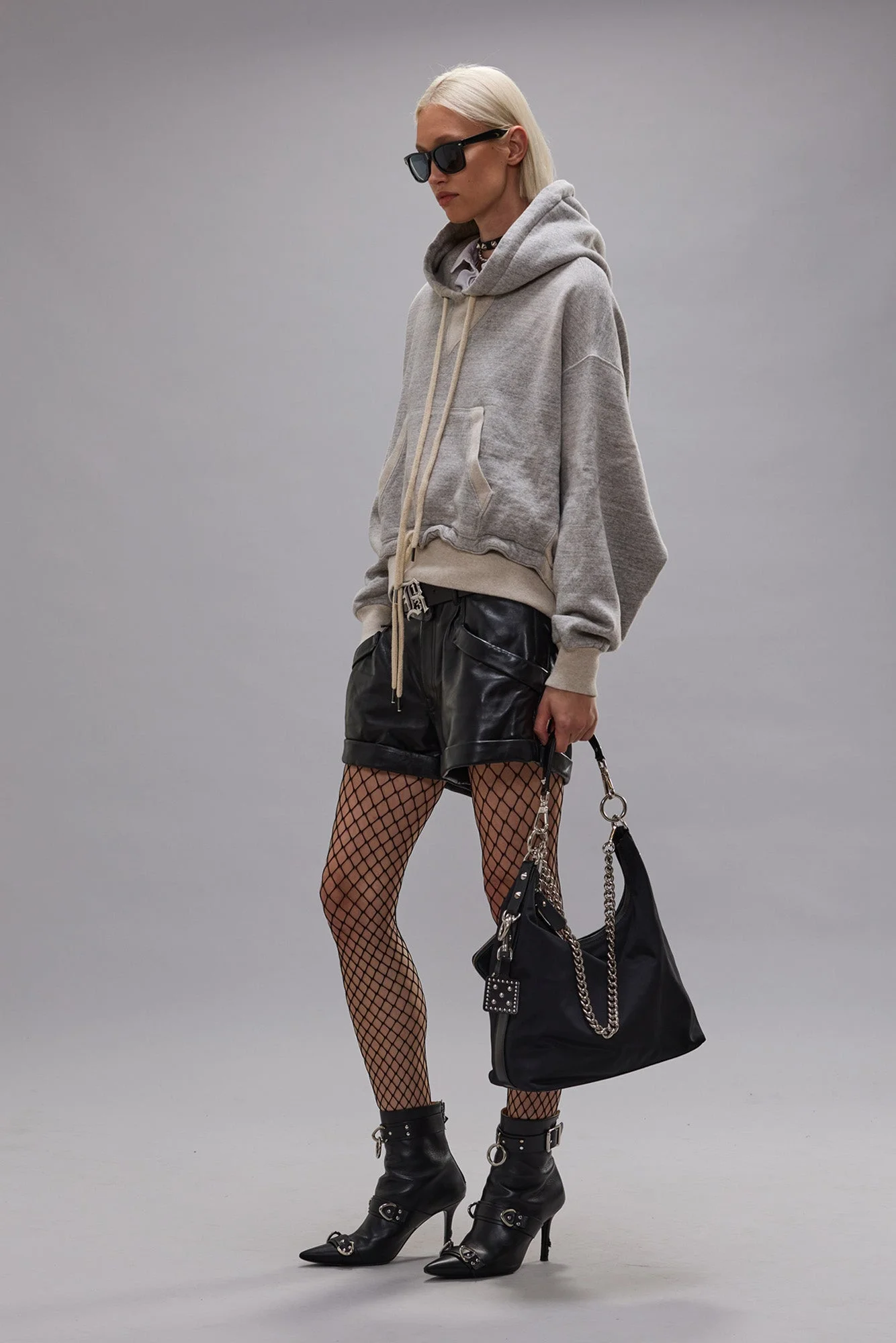 CINCHED HEM POPOVER HOODIE - HEATHER GREY W/ OATMEAL - Borderfree