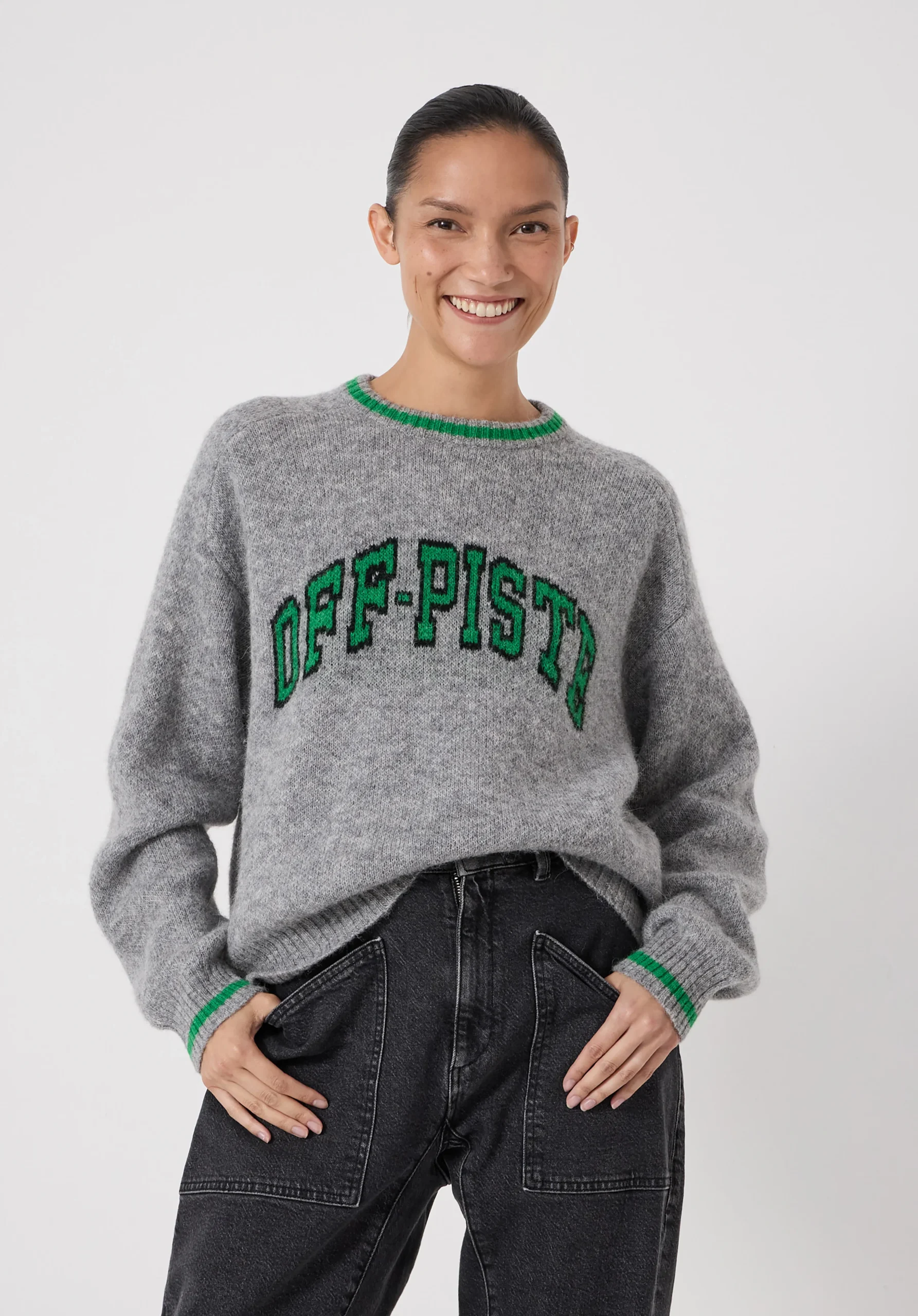 hush Ellis Wool Blend Off-Piste Slogan Jumper - Borderfree