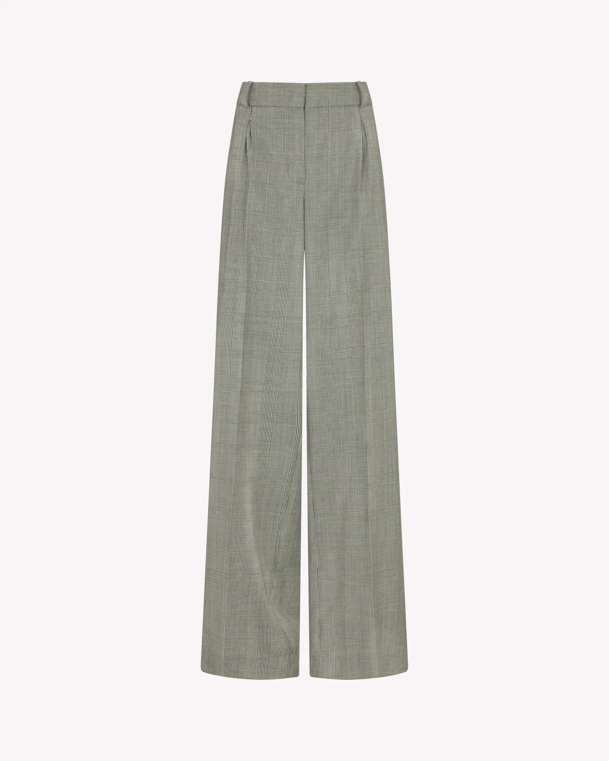 Wool Inverted Box Pleat Trouser - Prince of Wales Check - Borderfree