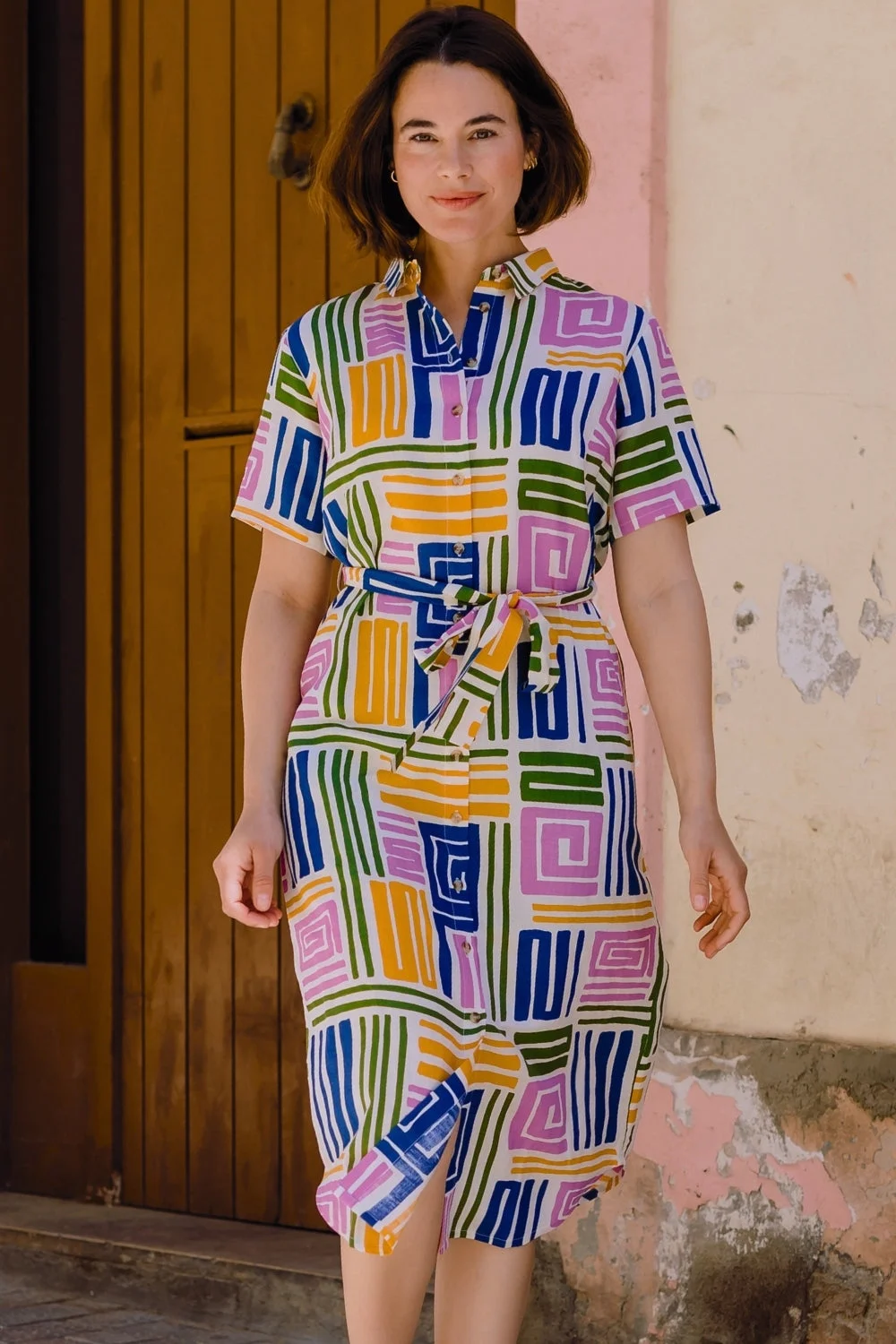 Dorothy Midi Shirt Dress - Multi, Painted Maze | Sugarhill Brighton ...