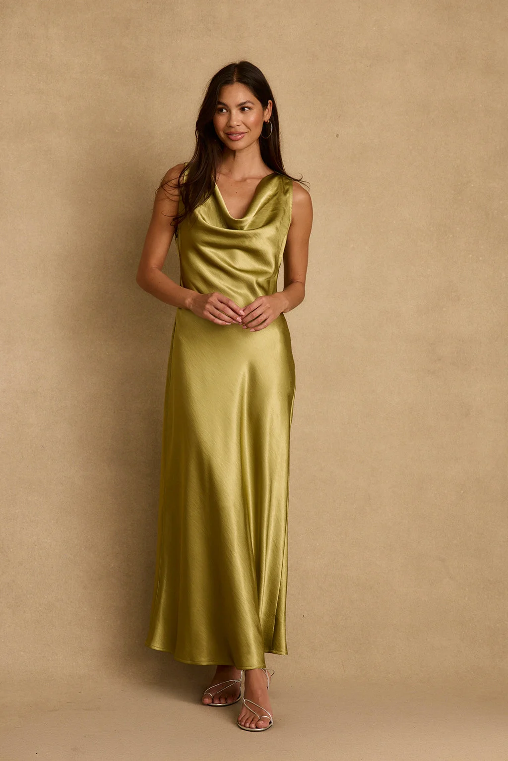 Dolce Chartreuse Satin Maxi Dress | 12th Tribe - Borderfree