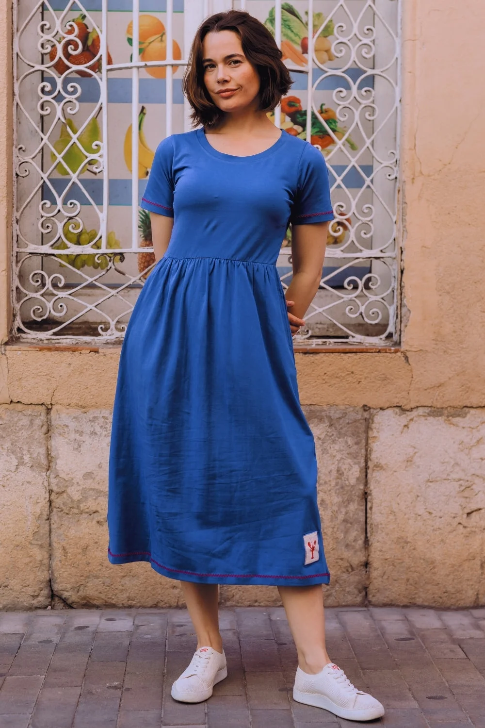 Ida Jersey Midi Dress - Blue, Lobster Badge | Sugarhill Brighton ...