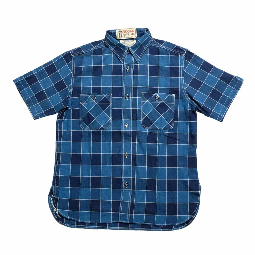 SUGAR CANE - FICTION ROMANCE - 5oz. INDIGO PLAID WORK SHIRT - SC39733 ...